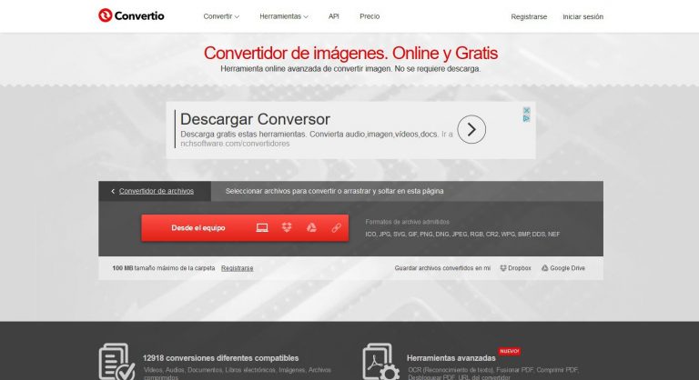 Convierte archivos online graits con Convertio