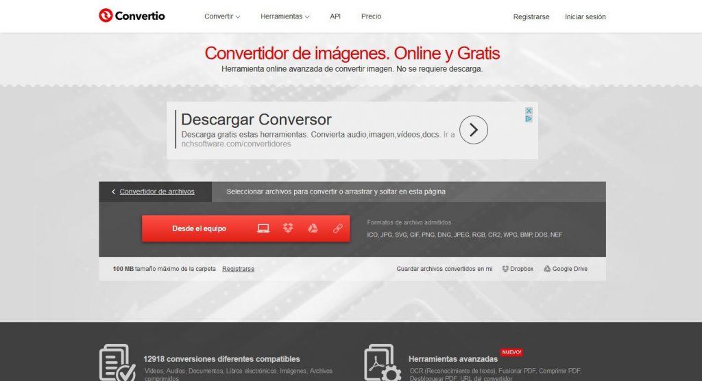Convierte archivos online graits con Convertio